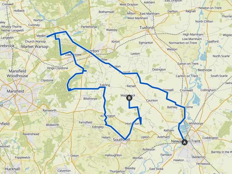 Newark Castle, Sherwood Forest and Rufford Abbey loop | bike Tour | Komoot